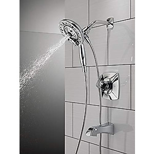 Delta Faucet Vesna 14 Series Single-Handle Shower Trim Kit with 5-Spray H2Okinetic In2ition Dual Hand Held Shower Head with Hose, Chrome 144789-I (Valve Included)
