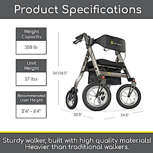 Comodità Uno All Terrain Rolling Walker with Pneumatic Tires, Wheeled Rollator with Orthopedic Extra Wide Seat and Brakes for Adults and Seniors, Easy Folding, 4 Wheel, Modena Red