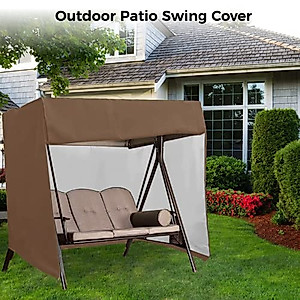 Anjetan Patio Swing Cover, Waterproof 3 Triple Seater Hammock Cover for Garden Glider Chair Patio Furniture, All Weather Protection Outdoor Furniture Protector, 87 x 49 x 67 inches 420D（Coffee）