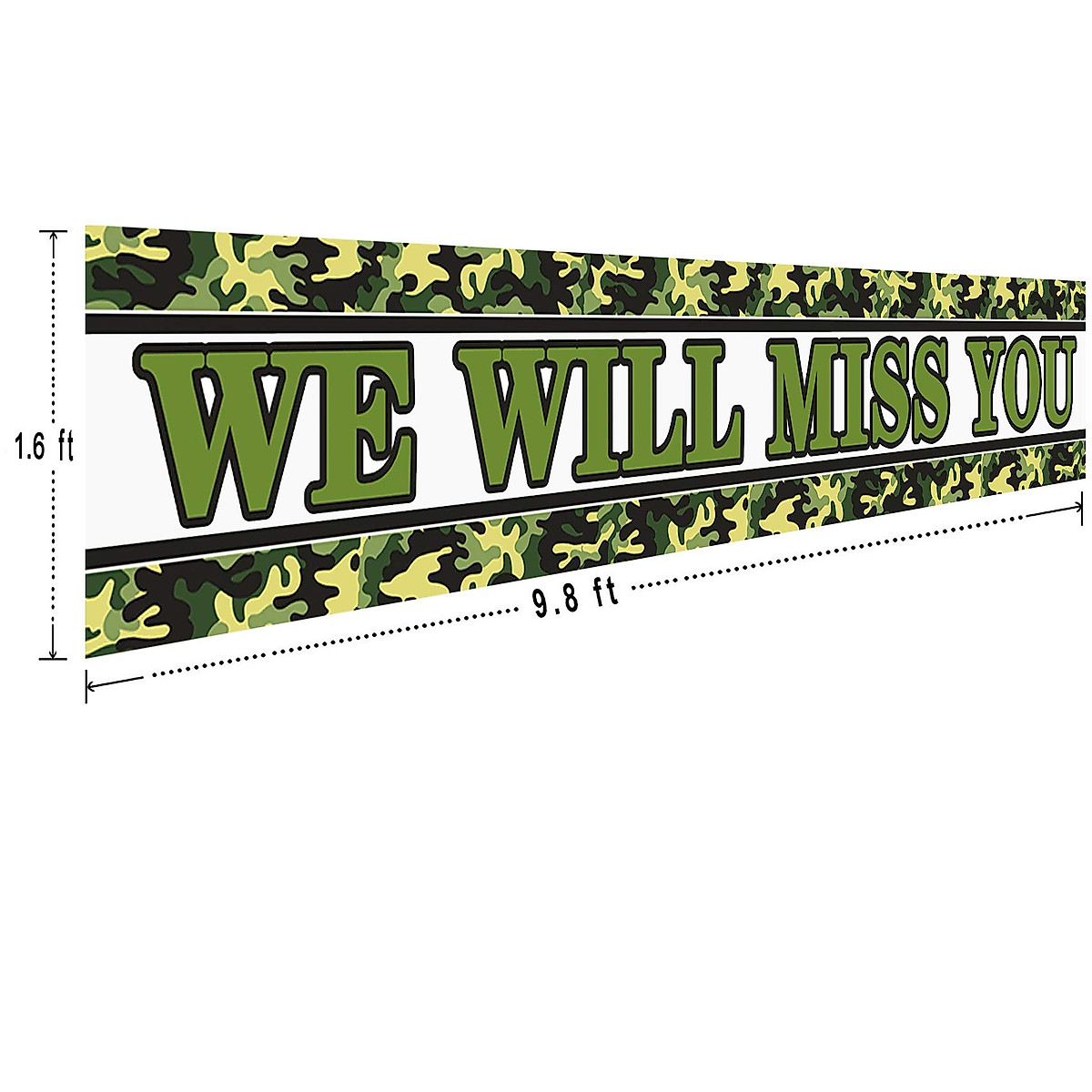 Large Camouflage We Will Miss You Sign Banner Retirement Party Graduation Party Going Away Party Office Work Party Farewell Party Supplies Decorations (9.8 x 1.6 ft)