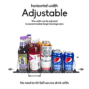 CNDSE Soda Can Organizer for Refrigerator,Spring Loaded Fridge Drink Organizer,Width-adjustable Push Rod Slide Rail Drink Dispenser for Refrigerator,Black (14.96in-5)