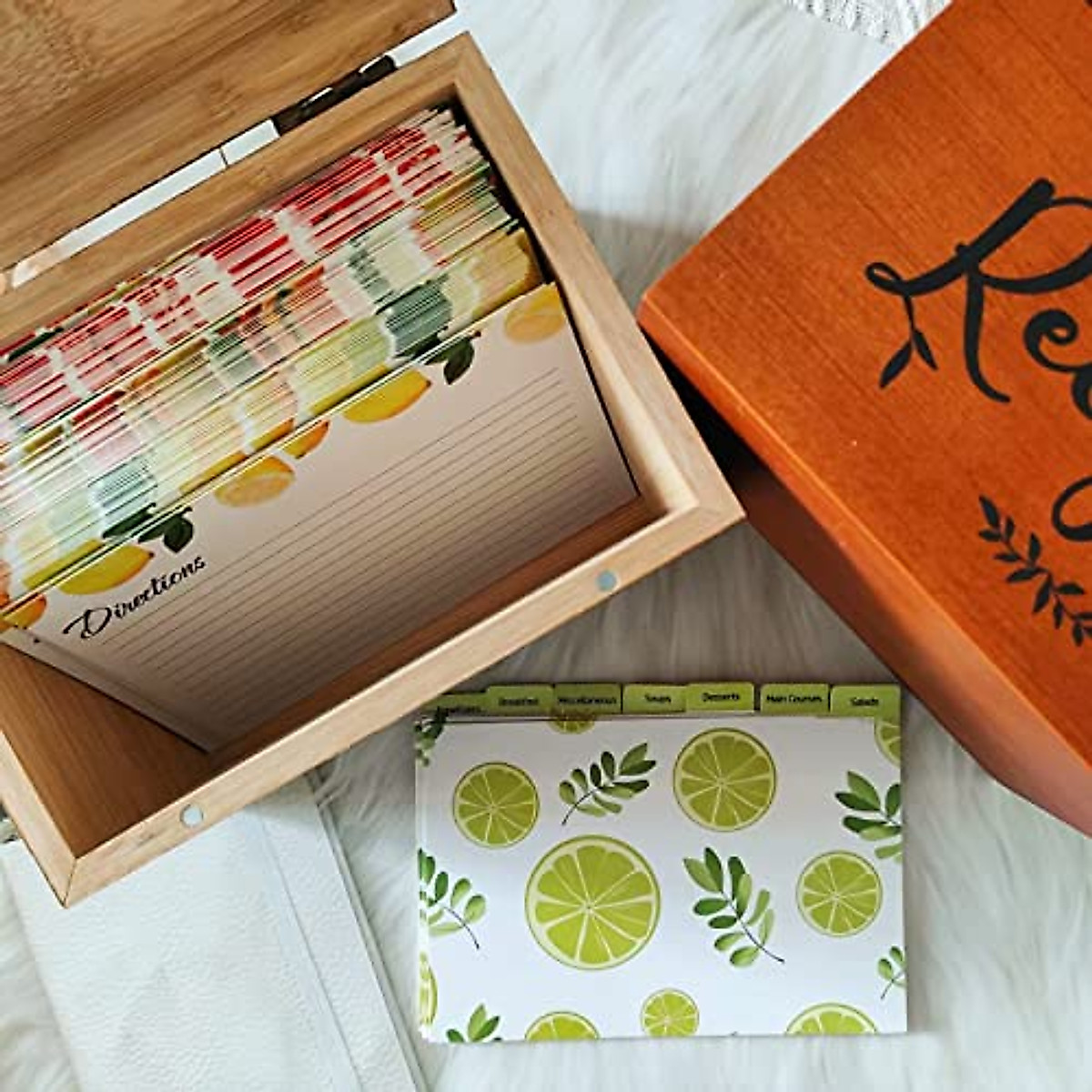 Lumicook Wood Recipe Box – with 120 4x6 inch Cards and 7 Dividers – Eco Friendly Light Brown Bamboo Wood Recipe Holder – Gift for Mom, Women, Wedding, Christmas