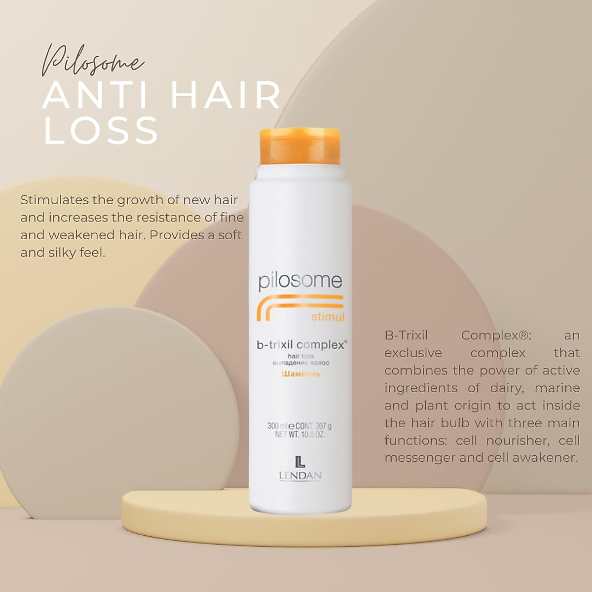 Lendan - Gentle Specific Shampoo - Pilosome Stimul B-Trixil Complex - 300 ml - Removes Sebum - Increases Resistance of Thin and Weakened Hair - Soft and Silky Hair
