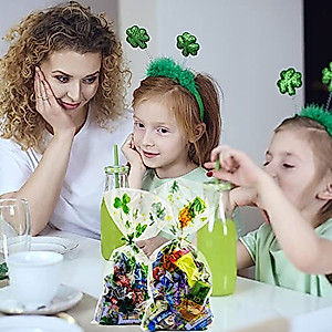 160 Pieces St. patrick's day Cellophane Treat Bags, Irish Lucky Shamrock Plastic Candy Bags Goodie Favor Bags with Ties for Saint Patrick's Day Party Supplies