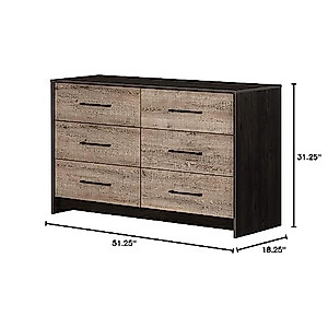 South Shore Londen 6-Drawer Double Dresser, Weathered Oak and Ebony