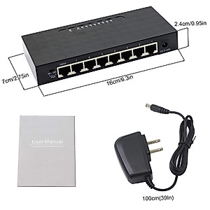 8 Port Gigabit Switch，Unmanaged 10/100/1000Mbps Network Hub Ethernet Splitter,Plug and Play,Quiet Fanless,for Office and Home Entertainment.