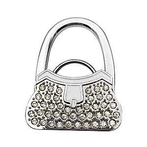Purse Hook Portable Purse Hanger Embedded Rhinestone, Womens Handbag Hangers for Table Foldable Purse Magnet, Silver