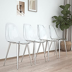 51 inch Glass Dining Table Set for 4, Dining Table & Chair Sets with Silver Plating Legs for Kitchen, Modern Rectangle Tempered Glass Table Top and Transparent Plastic Dining Chair for Dining Room