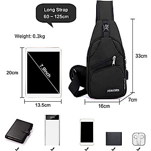 Sling Bag for Men Women Crossbody Daypack Shoulder Backpack Chest Bags with USB Charging Port & Headphone Hole for Hiking Camping Outdoor Trippack(Black)