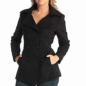 Alpine Swiss Emma Women's Wool Peacoat – Double-Breasted 3/4 Length Overcoat, Stylish & Warm Blazer for Fall & Winter Black Large
