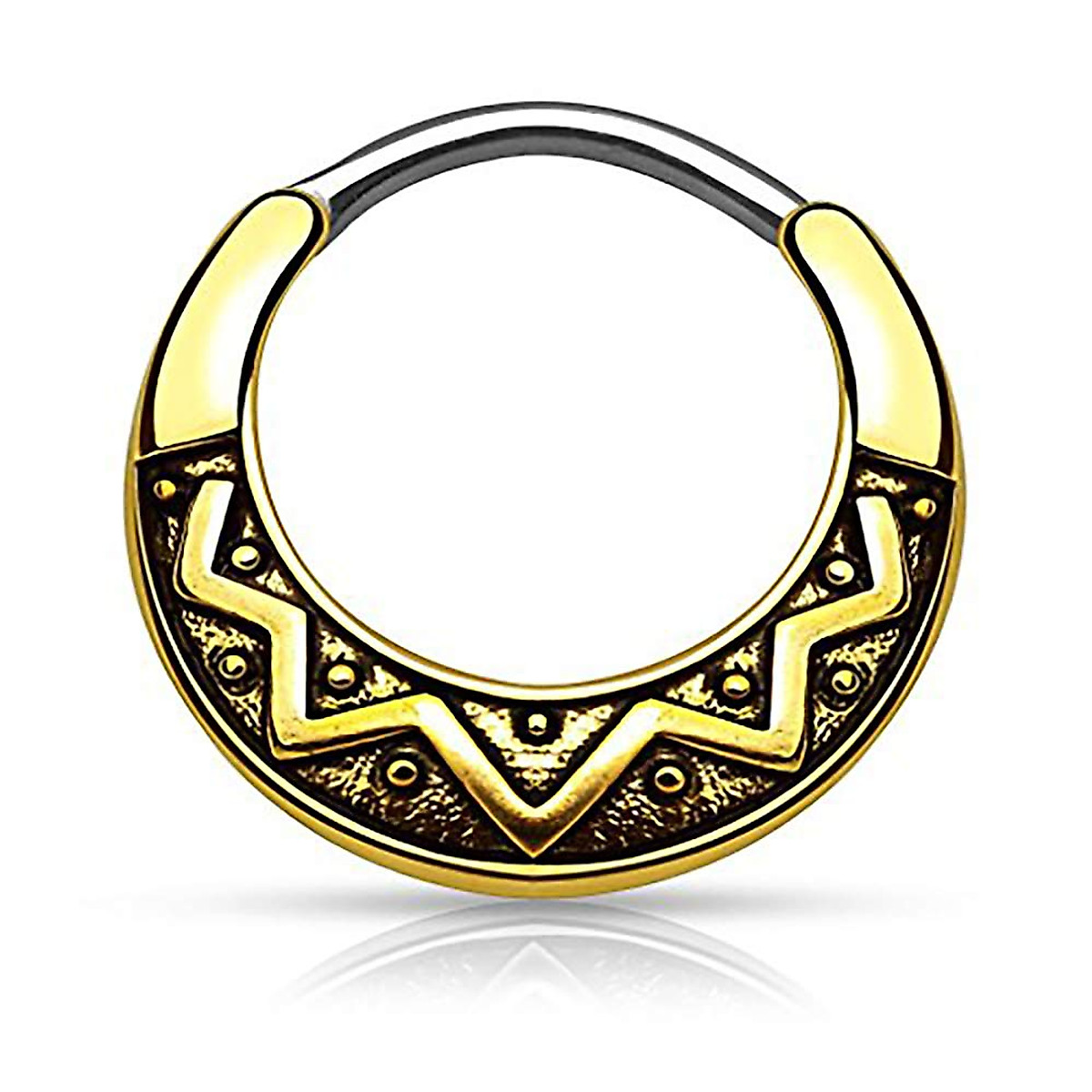 Forbidden Body Jewelry 16g 8mm Antique Finish Surgical Steel Tribal Design Hoop (Gold/Symbols)