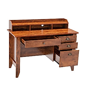 Safeplus 48" Computer Desk with 4 Storage Drawers and Hutch Wood Executive Table for PC Laptop