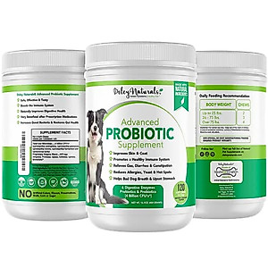Deley Naturals Probiotics for Dogs - 120 Grain Free Chicken Soft Chews - 4 Billion CFU's, Digestive Enzymes, Prebiotics - Dog Allergies, Diarrhea, Bad Dog Breath, Constipation, Gas, Yeast- Made in USA