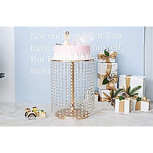 LANLONG Wedding Cake Stand for Dessert Table 12 Inch Gold Crystal Pendants Metal Cake Stand Serves as A Round Dessert Cupcake Display Plate 16 Inch Tall (Gold)