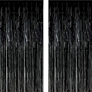 Twinkle Star 2 Pack Photo Booth Backdrop Foil Curtain Tinsel Backdrop Environmental Background for Halloween Party, Birthday, Wedding, Graduation, Christmas Decorations (Black)