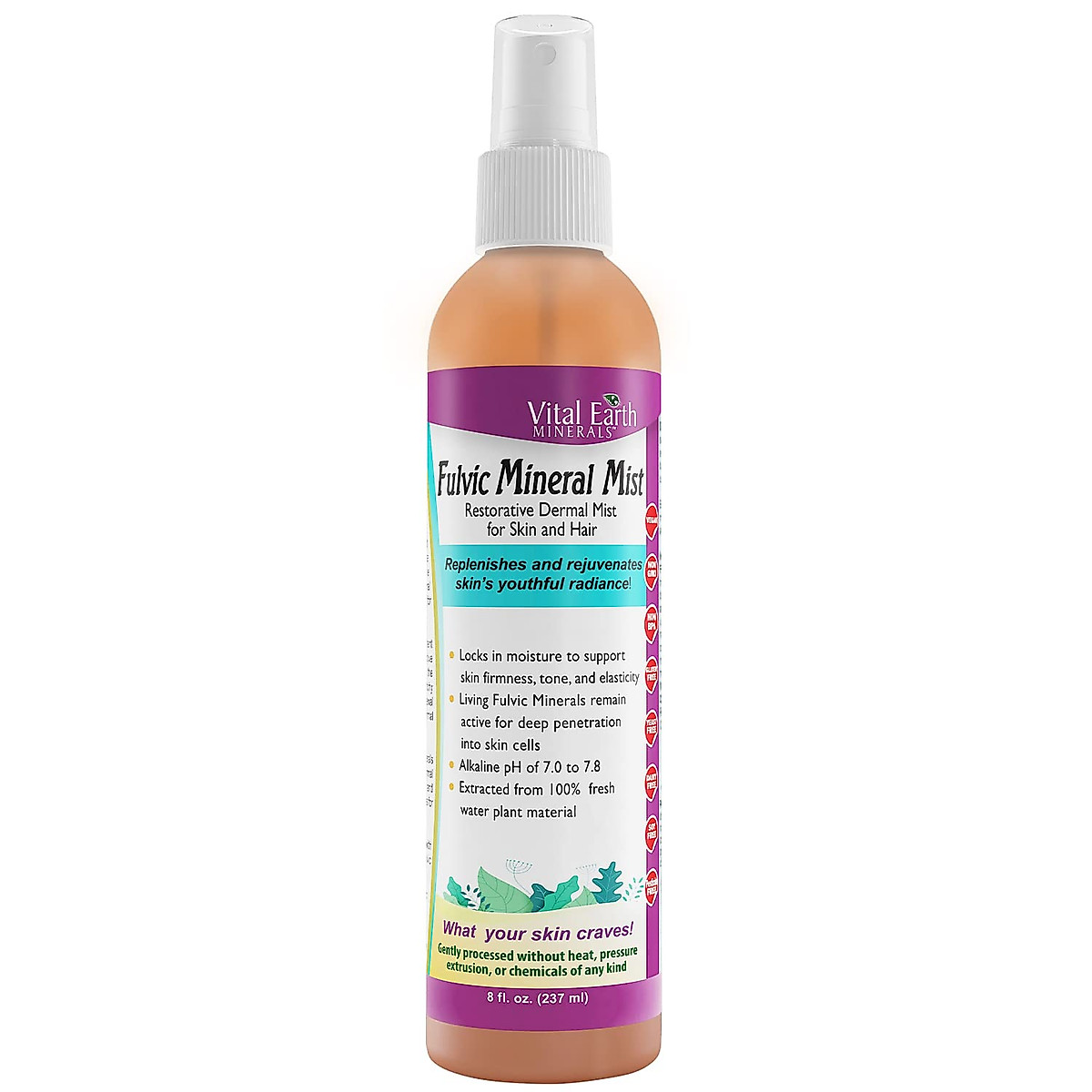 Vital Earth Minerals Fulvic Mineral Facial Mist for Skin Care & Hair - Hydrating Face Spray, Cellular Renewal & Repair, Hydrating Mist with Antioxidants, Fulvic Acid in Pure Water, 8 Fl Oz