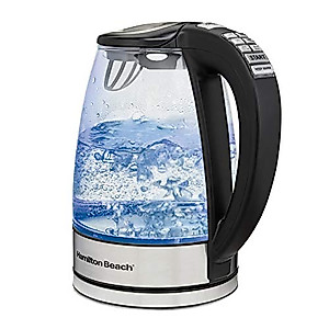 Hamilton Beach 40941R Electric Tea Kettle, Water Boiler & Heater, Cordless, LED Indicator with Auto-Shutoff & Boil-Dry Protection, 1.7L with Built-In Mesh Filter, Variable Temp, Clear Glass