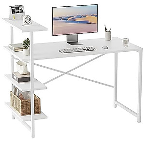CubiCubi Small Computer Desk with Storage Shelves, 47 Inch Home Office Desk Study Writing Table for Small Space, White