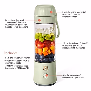 Beautiful Portable to-Go Blender 2.0, 70 W, Sage Green by Drew Barrymore,16 oz