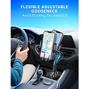 TOPGO [Upgraded Car Cup Holder Phone Mount Adjustable Gooseneck Automobile Cup-Holder-Phone-Car-Mount for iPhone 14 Samsung(Black+Blue)