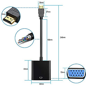HDMI to VGA Adapter, Gold-Plated HDMI Converter (Male to Female) Compatible for Computer, Desktop, Laptop, PC, Monitor, Projector, HDTV, Chromebook, Raspberry Pi, Roku, Xbox and More