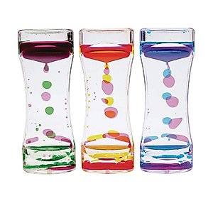 Excellerations Slim Liquid Timers Set of 3 - Calming Sensory Toy, Visual Stimulation, Self-Regulation, Liquid Motion Bubbler, Sensory and Fidget Toy for Kids - Assorted Colors