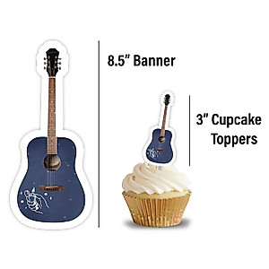 LoveUtah Tay Eras Music Tour Birthday Party Banner and Cupcake Toppers with Guitar Cutout (36 Pieces)