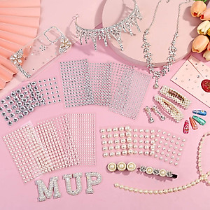 2032 Pieces Self Adhesive Hair Gems and Hair Pearls, Face Pearls and Jewels Stickers for Makeup, Crafts, Home Decor Scrapbooking Embellishments, 7 Sizes 3mm/4mm/5mm/6mm/8mm/10mm/12mm