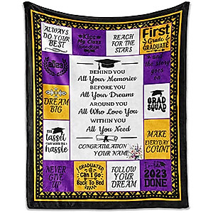 NICEFORNICE Custom Graduation Blanket Gifts, 40"x30" Cozy Flannel Throw Blankets, Personalized Graduate Class of 2023 Gift for Her Him, Senior School University College Students
