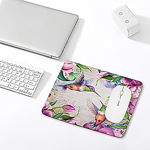 Vintage Bird Floral Anti Slip Rubber Mouse Pad Watercolor Garden Decor Tropical Plant Calla Lily Hummingbird for Wireless Mouse, Computers, Laptop, Office 9.4L x 7.9W Inch