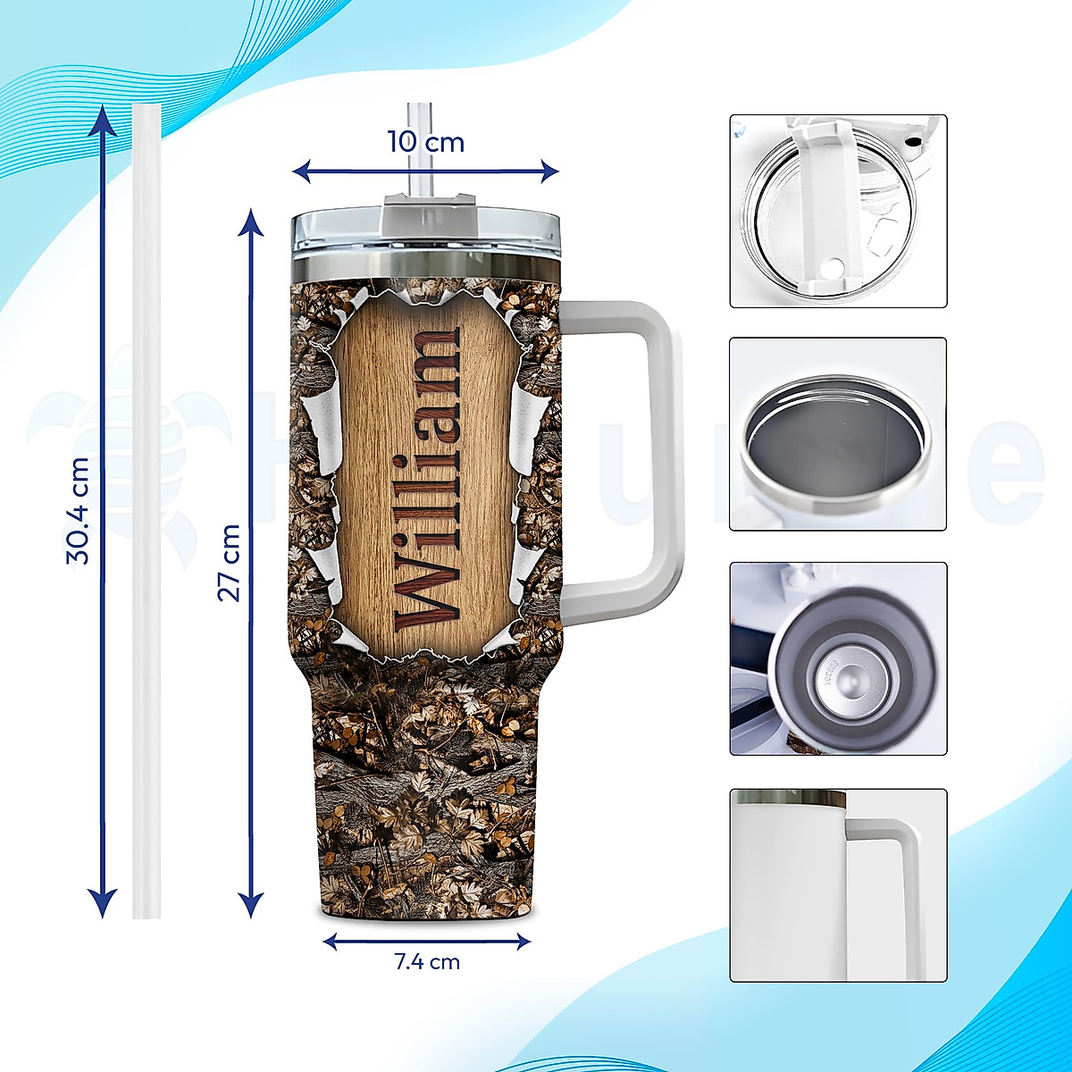 Hyturtle Personalized Stainless Steel Tumbler 40oz with Handle and Straw-Mallard Duck Hunting Camo Tumbler Cup with Lid, Double Wall Vacuum Thermos Insulated, Gifts For Women, Men, Christmas, Birthday