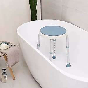 Huark Warno Shower Chair, Adjustable Shower Stool with Suction Feet, Shower Seat for Inside Shower or Tub, Bathroom Bench Bath Chair for Elderly and Disabled, 300 LB Weight Cap (Circle), Blue