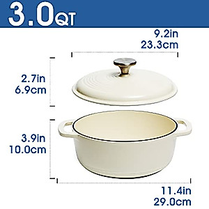 NUTRIUPS Enameled Cast Iron Dutch Oven Pot with Lid Heavy Duty Cast Iron Pot 3-Quart (Oyster White)