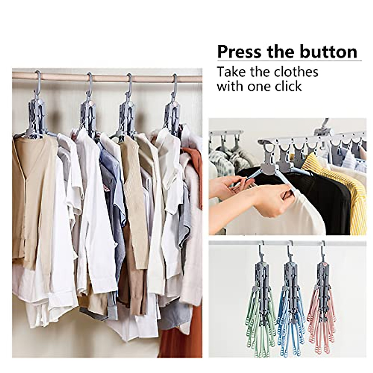 Peivob Collapsible Plastic Clothes Hangers, Hanger Closet Organizer and Storage,Space Saving Hangers with 8 Hangers(Pink)