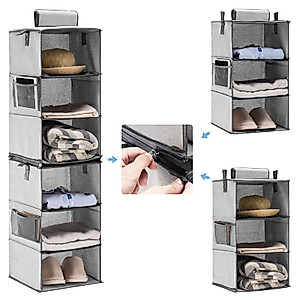 YOUDENOVA Hanging Closet Organizer and Storage, Two 3-Shelf Separable Closet Organizer, Hanging Shelves for Dorm, RV, Gray