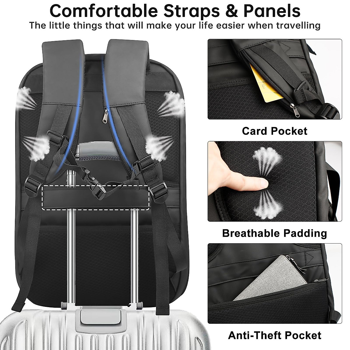 hk Travel Backpack for Men 40L,TSA Friendly Flight Approved Carry On Luggage Backpack,Personal Item Travel Bag,17.3 Inch Waterproof Business Laptop Backpack Weekender Bag with USB Charging Port