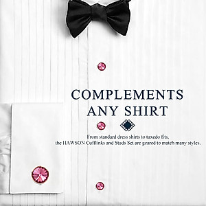 HAWSON Cufflink and Studs Tuxedo Set Silver Color with Austrian Crystals in Jet Hematite, Dark Blue, Crystal Grey,Purple, Green (Rose (Cufflinks with Studs)