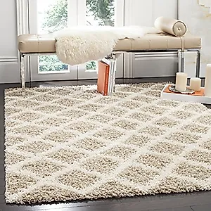 SAFAVIEH Dallas Shag Collection Area Rug - 5'1" x 7'6", Beige & Ivory, Trellis Design, Non-Shedding & Easy Care, 1.5-inch Thick Ideal for High Traffic Areas in Living Room, Bedroom (SGD258D)