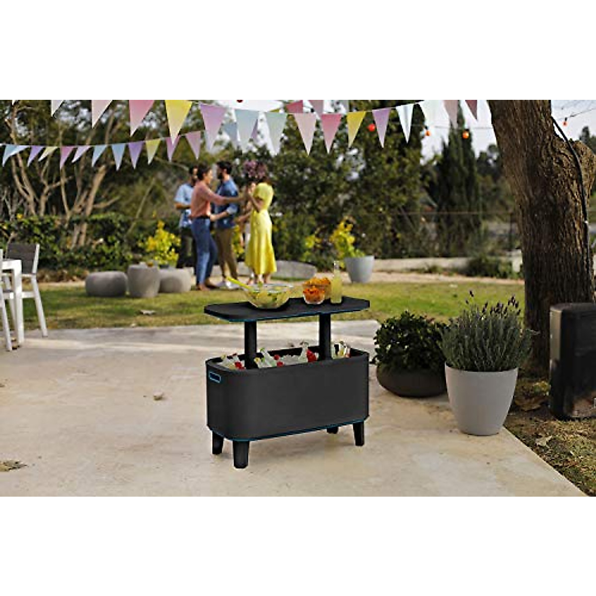 KETER Breeze Bar Outdoor Patio Furniture and Hot Tub Side Table with 14.8 Gallon Beer and Wine Cooler, Dark Grey & Teal