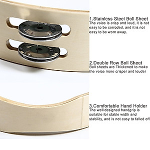 Lightweiht Thicken Wood Handheld Tambourine - Double Row 8 Pairs Jingles, Hand Tambourine Hand Tambourine (25cm(9.8 in))