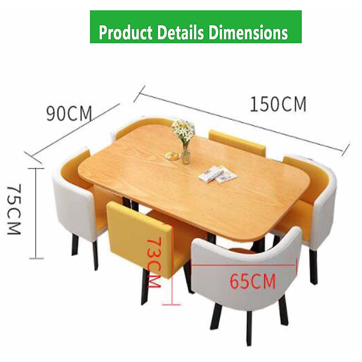 Topjia Rectangle/Oval Dining Table Set for 6 Chairs,Modern Dining Table & Coffee Table and 1Table and 6 Chairs Chair Set,for Kitchen Lounge Living Room,7-Piece Meeting Room Table, Black and White