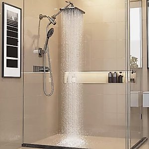 Veken 12 Inch High Pressure Rain Shower Head Combo with Extension Arm- Wide Rainfall Showerhead with 6 Handheld Water Spray - Adjustable Dual Showerhead with Anti-Clog Nozzles - Silver Chrome