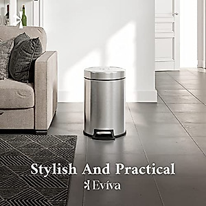 Eviva Totti 1.3 Gallon Stainless Steel Matte Finish Round Trash Can with Soft Closing Lid
