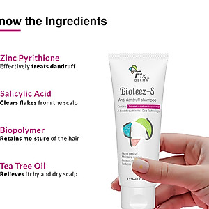 FIXDERMA 2% Salicylic Acid Bioteez-S Shampoo with 1% Zinc Pyrithione & Tea Tree Oil | Anti Dandruff Shampoo | Sulphate & Paraben free Shampoo - 2.65 Fl Oz