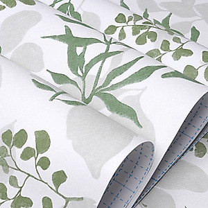 Floral Wallpaper Peel and Stick Green Leaf Contact Paper 17.71'' x 236'' Vintage Plant Watercolor Self Adhesive Textured Wall Paper Vinyl for Home Decoration Boho Removable Wallpaper