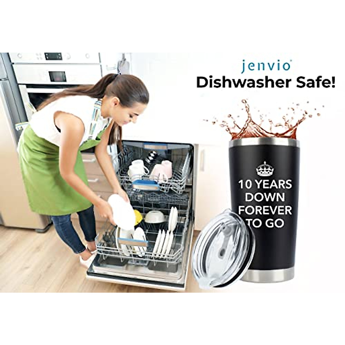 JENVIO 10 Year Anniversary for Him | 20oz Steel Travel Tumbler/Mug for Coffee or Cold Drinks | 10th tenth best Wedding Cup Gifts for Men Her Woman Work Husband Idea