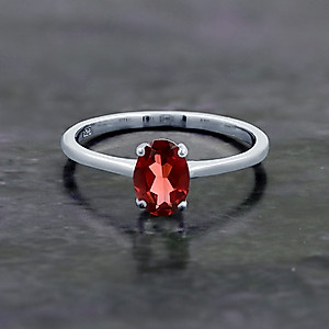 TISHAVI Garnet Ring For Women Sterling Silver, Garnet Minimalist Ring Sterling Silver, Sterling Silver Ring Size 8