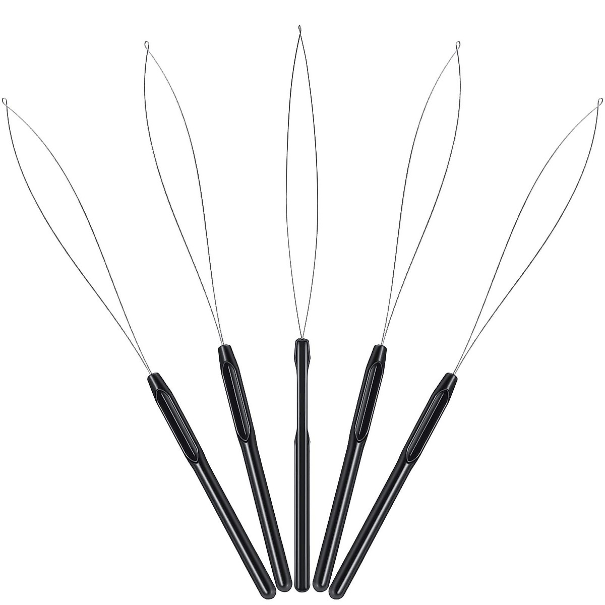 10 Pieces Hair Extension Loop Needle Threader Pulling Hook Tool and Bead Device Tool Black Loop Threader for Hair or Feather Extensions (Black)