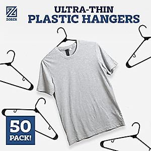 Zober Plastic Hangers 50 Pack - Heavy Duty Black Plastic Hangers - Space Saving Clothes Hangers for Coats, Pants & for Everyday Use - Clothing Hangers with Hooks