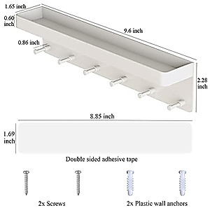Vaohai Key Holder for Wall with Shelf, 6 Hooks Key and Mail Holder Wall Mount, Key Rack for Wall Adhesive, Stainless Steel Key Hooks Decorative, White